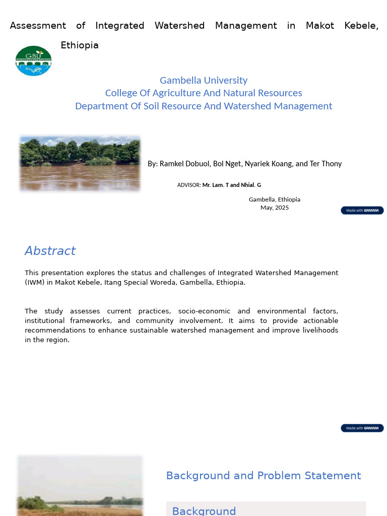 Assessment of Integrated Watershed Management in Makot Kebele Gambella Ppt | PDF | Agriculture ...