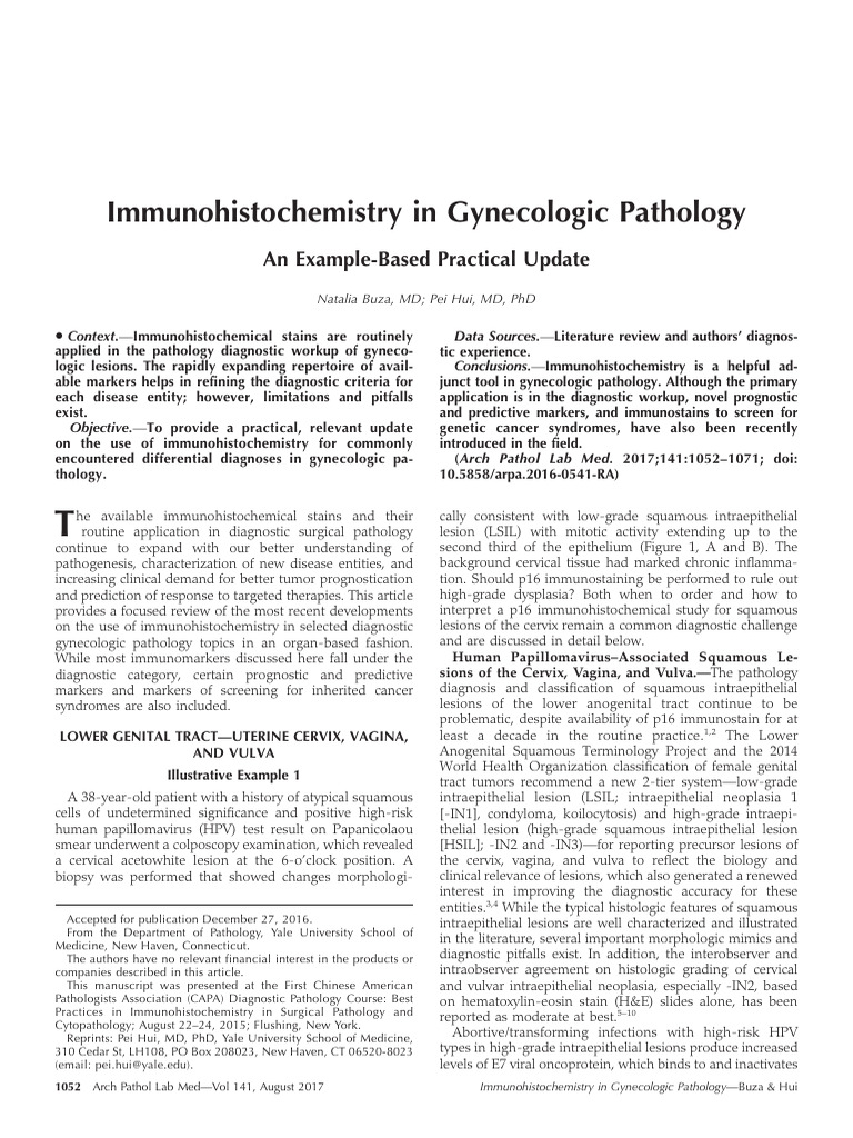 Immunohistochemistry in Gynecologic Pathology | PDF | Ovarian Cancer ...