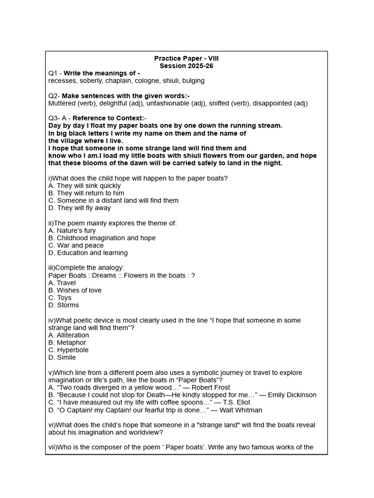 Practice Paper - English Literature | PDF