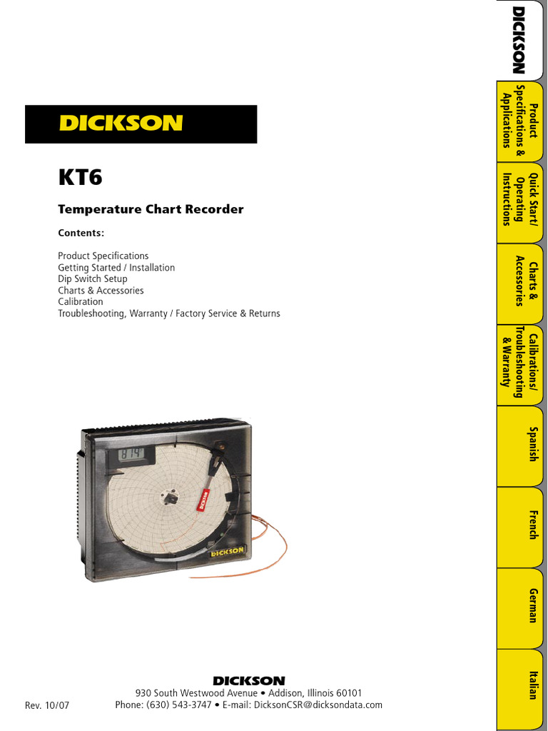 Dickson KT6 Temperature Recorder Guide | PDF | Calibration | Switch
