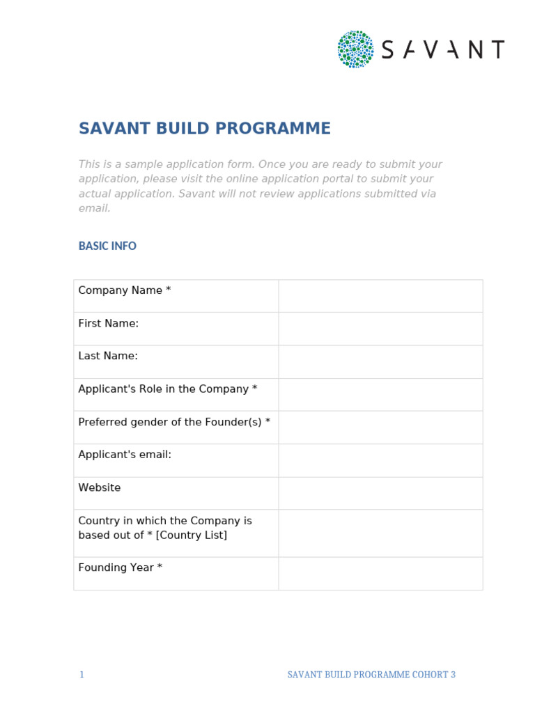 Savant Build Programme Application Form | PDF | Revenue | Business Model