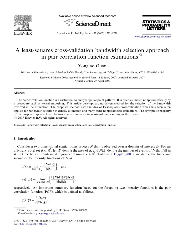 A Least-Squares Cross-Validation Bandwidth Selection Approach | PDF | Mean Squared Error ...