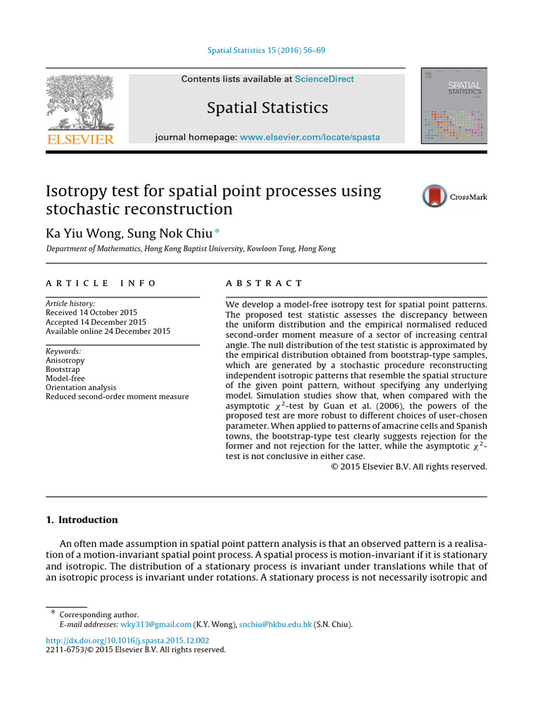 Isotropy Test For Spatial Point Processes Using | PDF | P Value ...