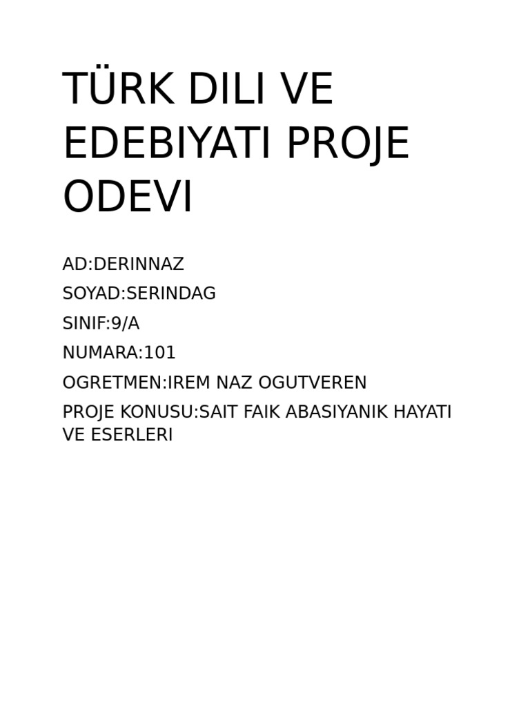 TÜRK DILI VE EDEBIYATI PROJE ODEVI | PDF
