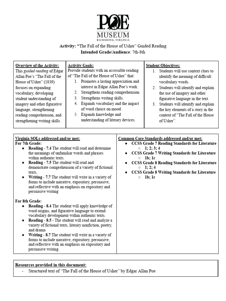 The Fall of The House of Usher Guided Reading | PDF | Reading Comprehension