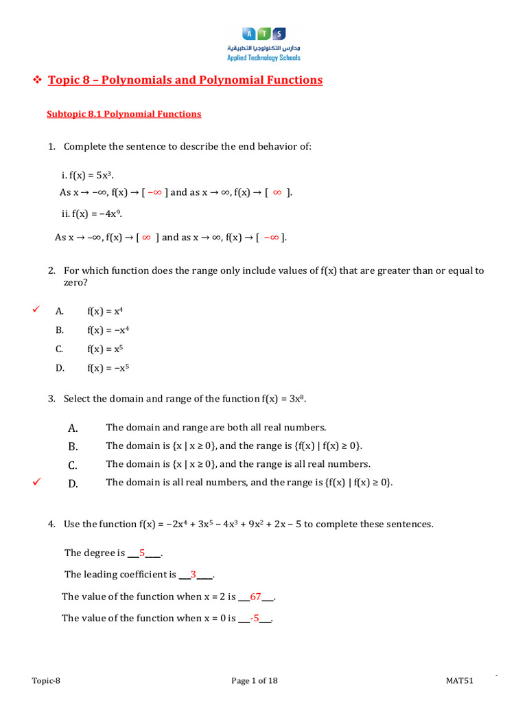 MAT51-Topic 8-Polynomials and Polynomial Functions-A.K | PDF | Function ...