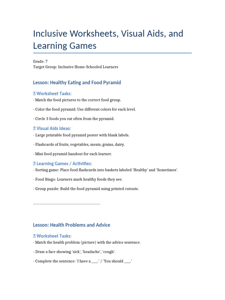 Inclusive Worksheets Visuals Games | PDF