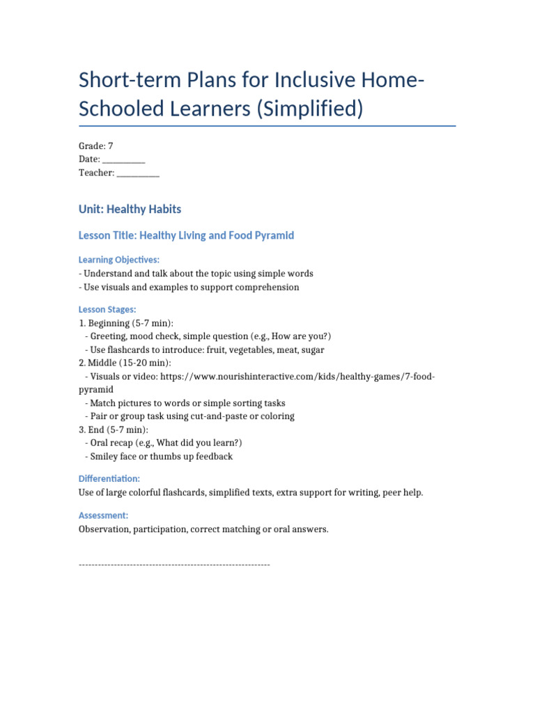 Inclusive Lesson Plans Healthy Clothes | PDF | Reading Comprehension ...