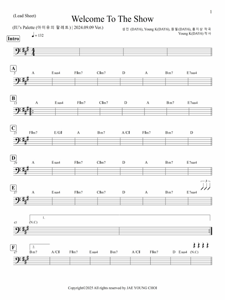 Welcome To The Show - DAY6(데이식스) (Bass Score) | PDF