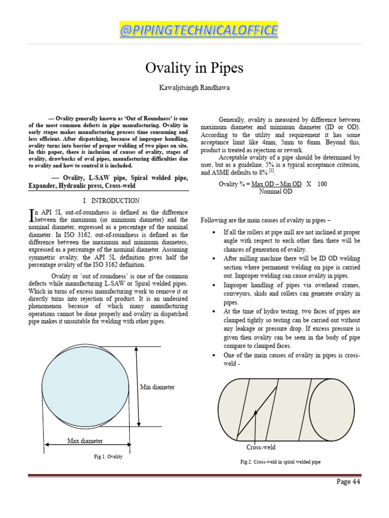 Ovality in Pipes-@PIPINGTECHNICALOFFICE | PDF | Pipe (Fluid Conveyance) | Welding