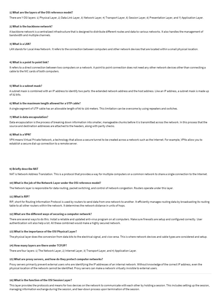 Networking Interview Question and Answer | PDF | Computer Network | Routing