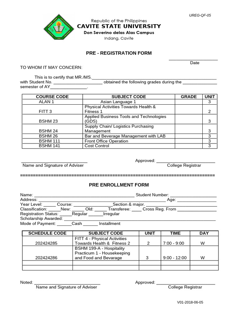 UREG QF 05 Pre Registration Form 2 | PDF