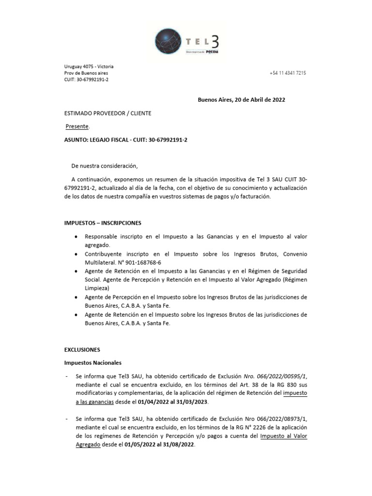 TEL3-Legajo Impositivo Abr2022 | PDF | Impuestos | Impuesto sobre la renta