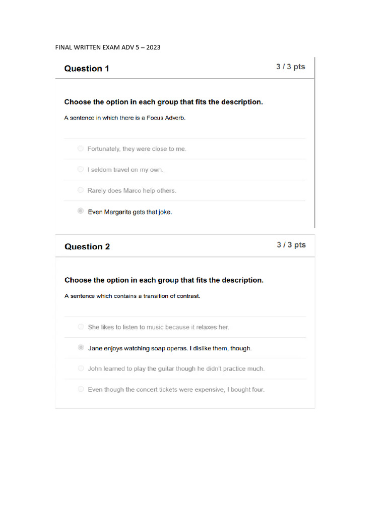Final Written Exam Adv 6 | PDF