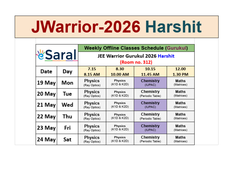 Harshit Schedule From 19 May | PDF