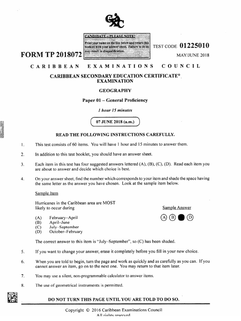 CSEC Geography MayJune P1 2018 Ans | PDF