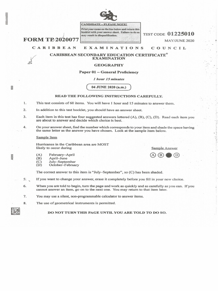 CSEC Geography MayJune P1 2020 Ans | PDF