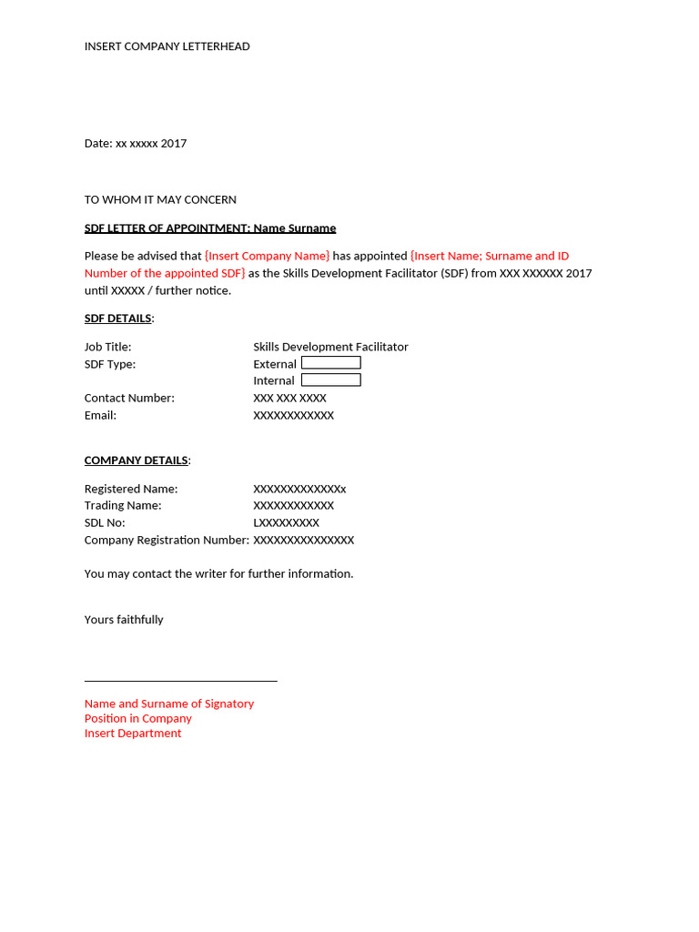 SDF Appointment Letter for Skills Facilitator | PDF