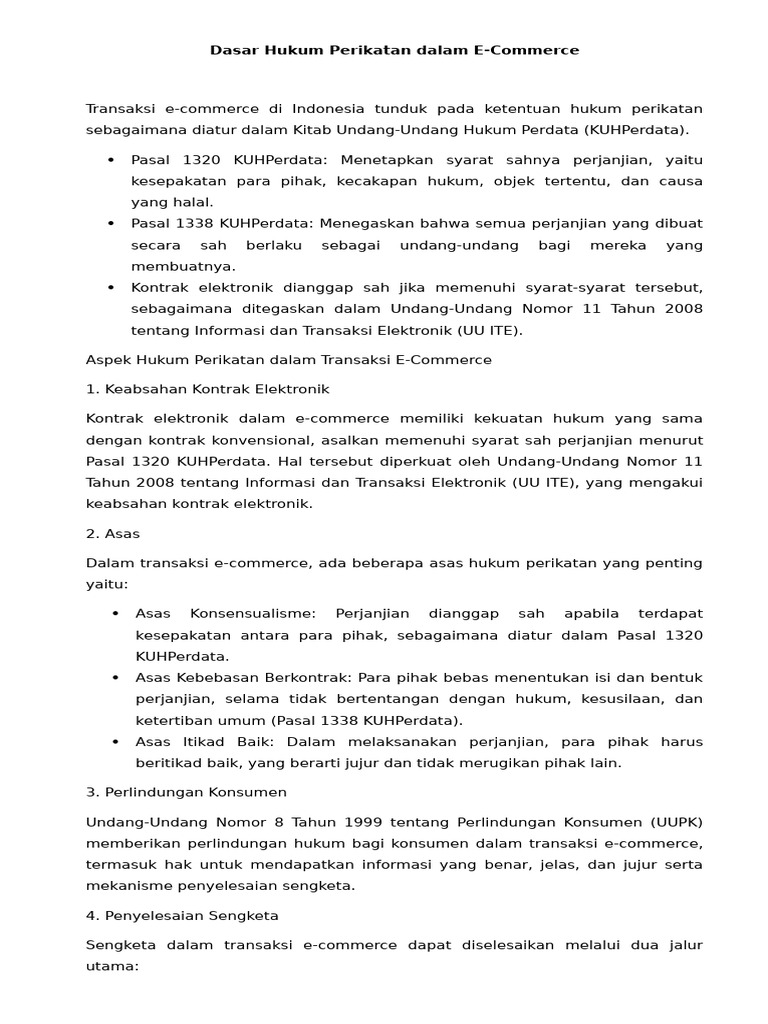 Dasar Hukum Perikatan Dalam E-Commerce | PDF