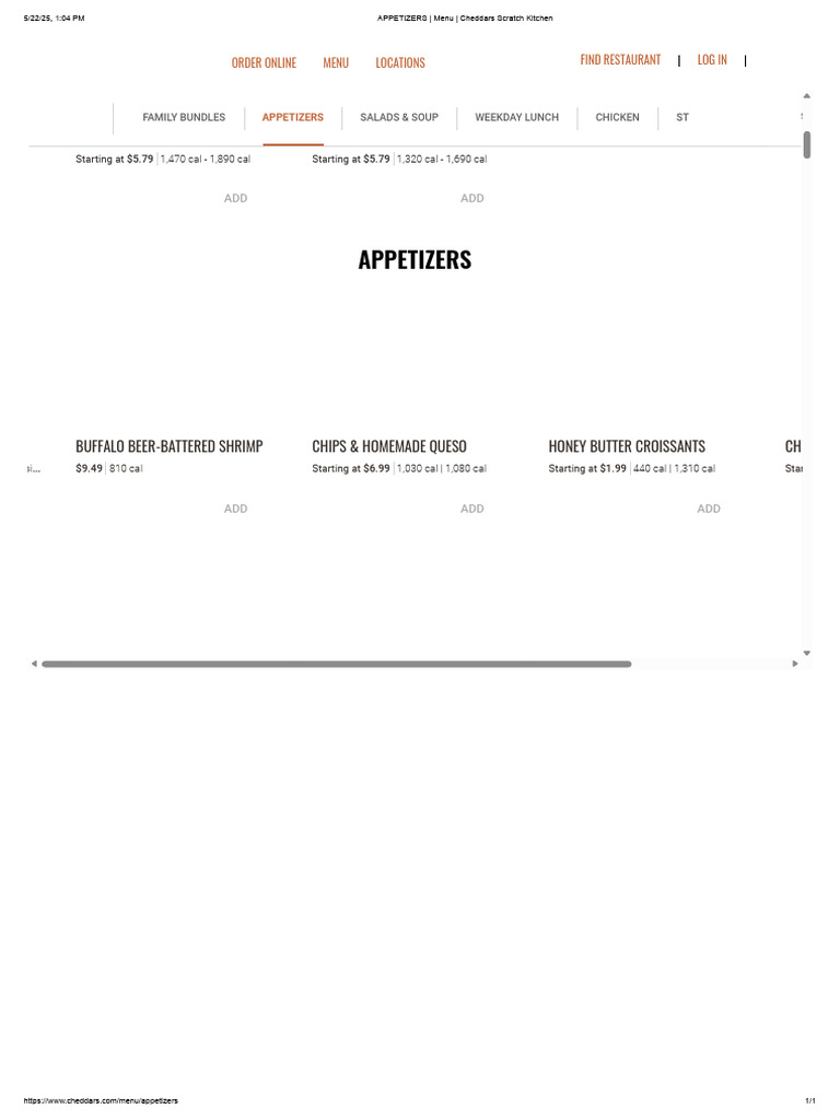 APPETIZERS - Menu - Cheddars Scratch Kitchen | PDF