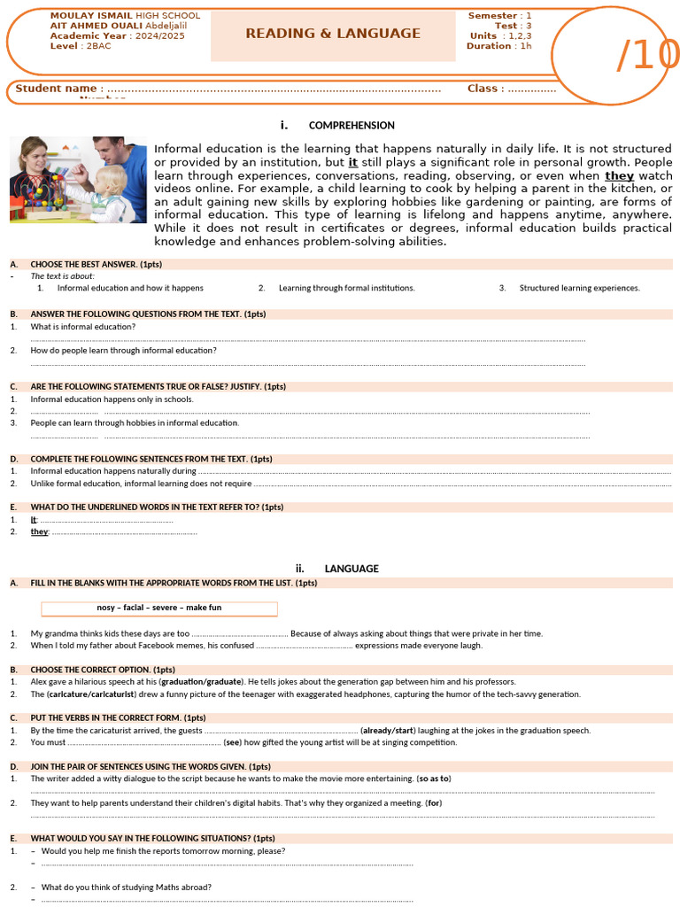 (B) - s1 - Test 3 (Reading & Language) | PDF | Caricature | Learning