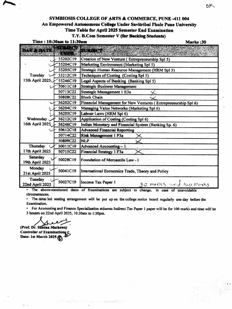 Sem V (For Backlog Students) April 2025 | PDF