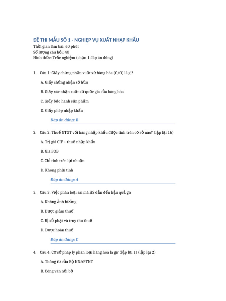 De Thi Mau XNK So 1 | PDF