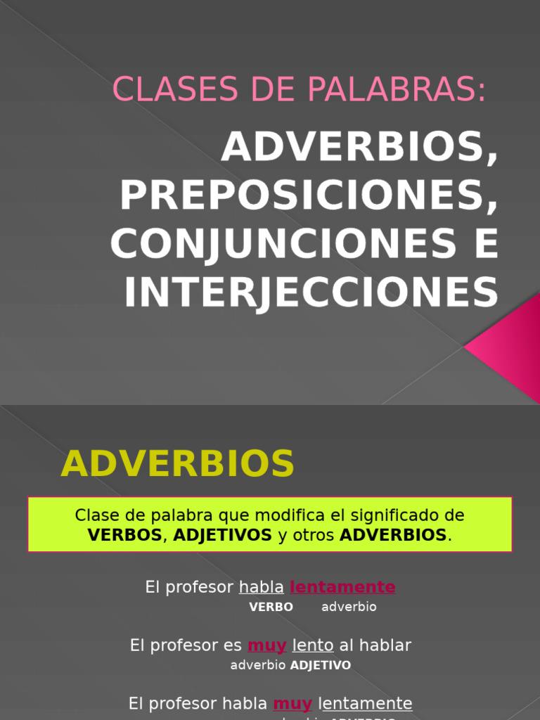 Adverbios Preposiciones Conjunciones e Interjecciones | PDF