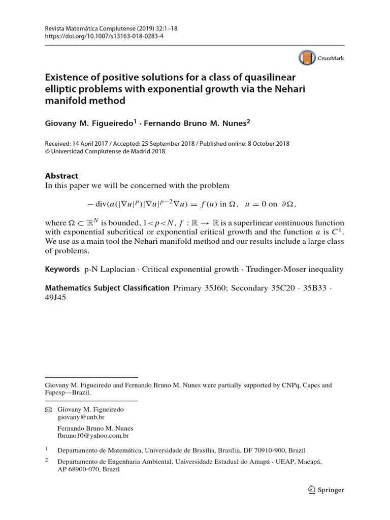 Figuereido Exponential Problems Nehari | PDF | Nonlinear System | Differential Equations