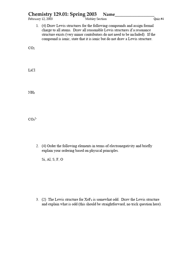 Extra Quiz 3 Lewis Structure | PDF