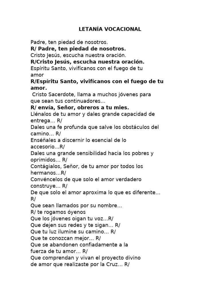 Letanía Vocacional para Jóvenes | PDF