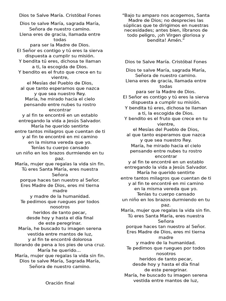 Dios Te Salve María Letra | PDF | María, madre de Jesús | Oración