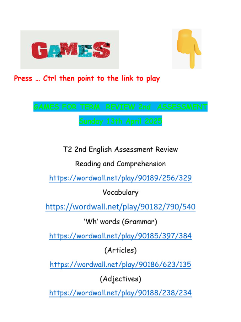 T2 Second Assement Review Game | PDF