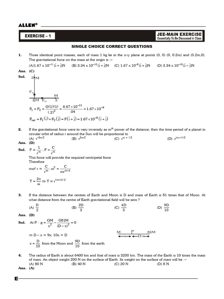 Gravitation - Ex Sol | PDF | Orbit | Mass
