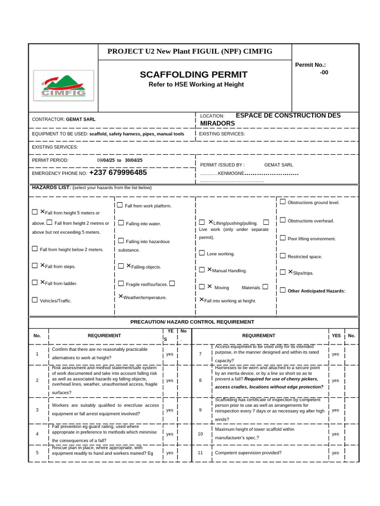 12 Scaffolding Erection Permit Garage | PDF | Scaffolding | Occupational Safety And Health