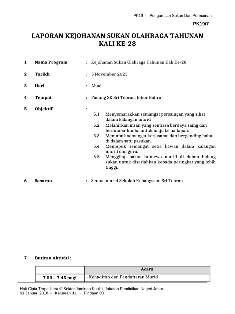 Laporan Kejohanan Sukan 2023 | PDF