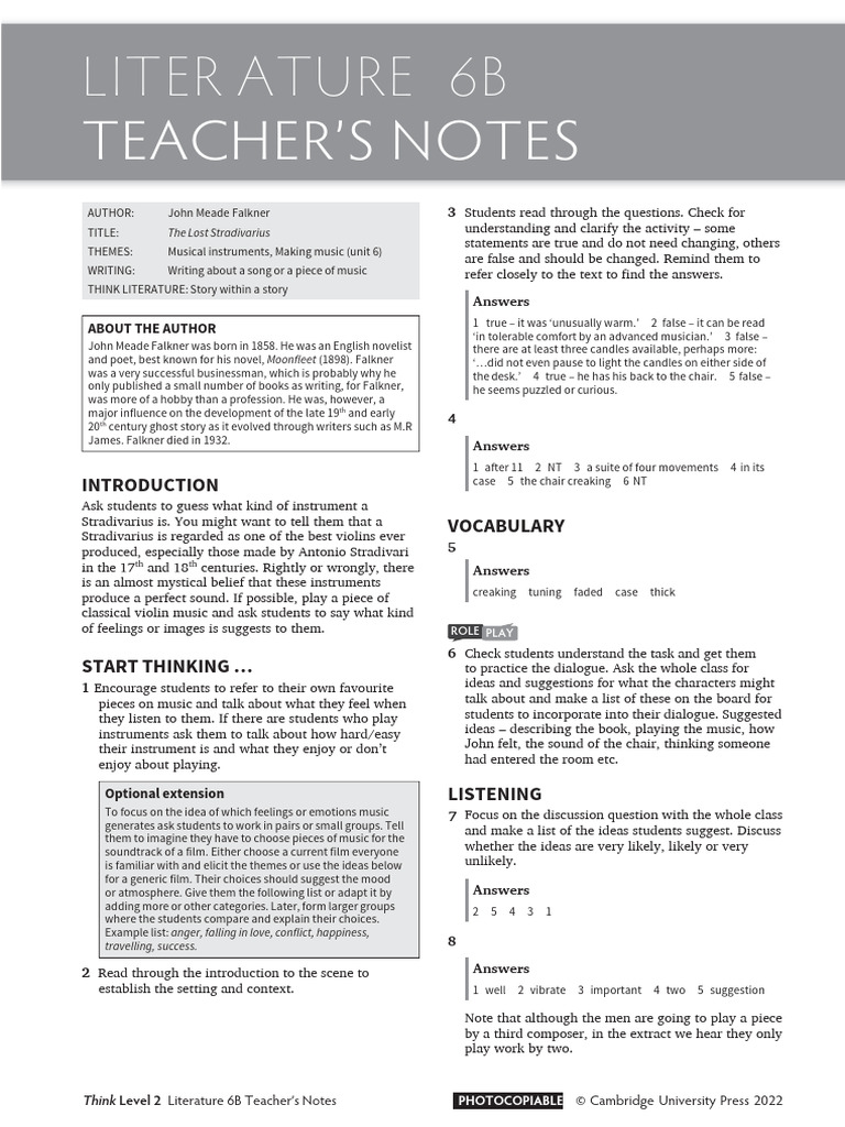 Thk2e BrE L2 Literature Unit 6B Teacher Notes | PDF