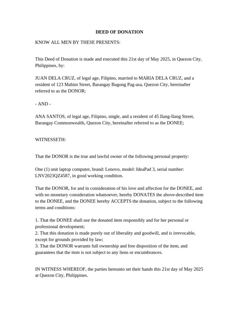 Deed of Donation Philippines | PDF | Property Law | Common Law