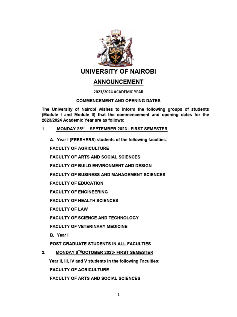 UON 2023/2024 Academic Year Dates | PDF