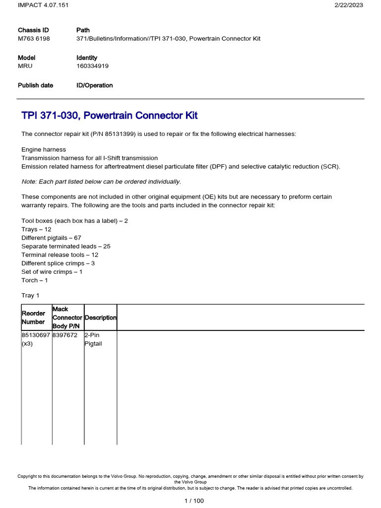 Mack-Volvo Harness Connectors | PDF | Copyright | Electrical Connector