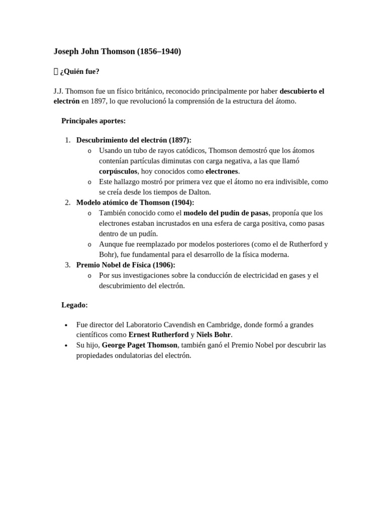 Aportes de Joseph John Thomson | PDF | Átomos | Electrón