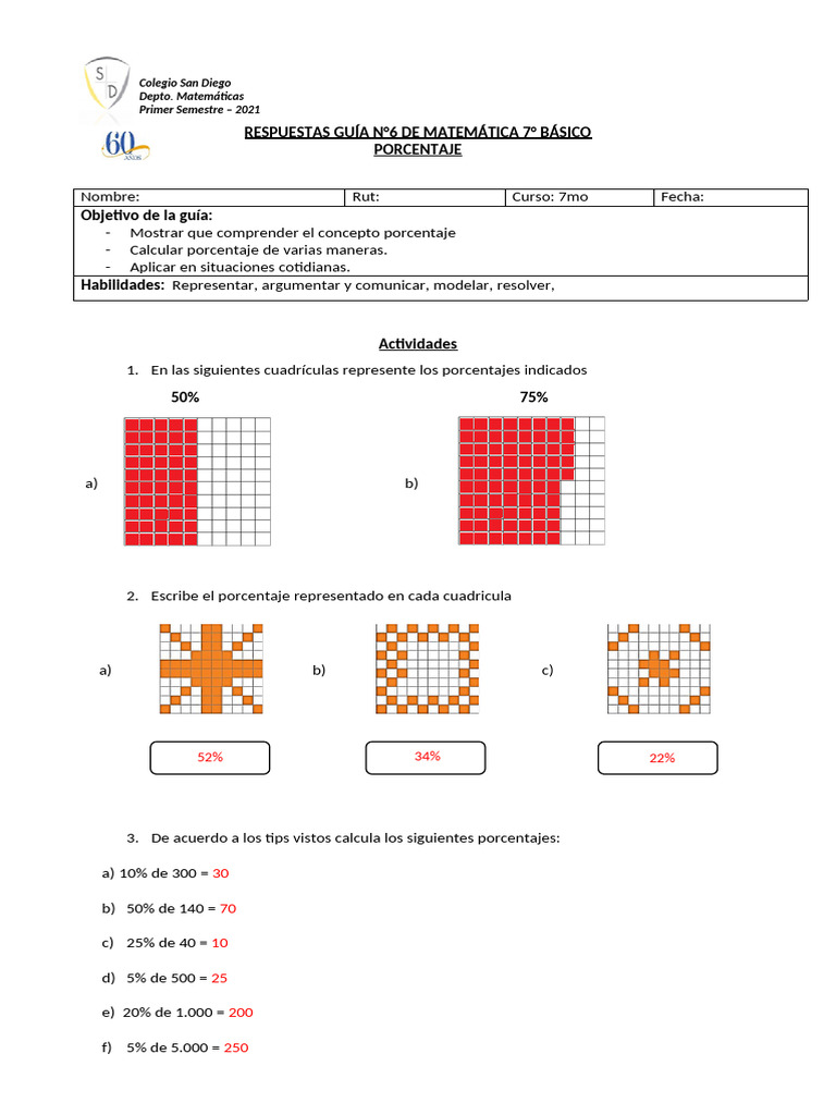 Ejercicios de Porcentajes 7° Básico | PDF | Porcentaje | Aritmética