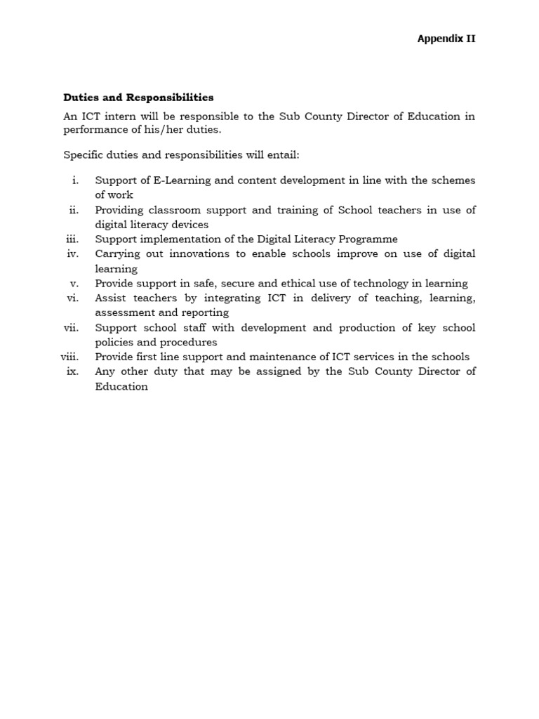 Appendix II - Schedule of Duties (JD)- ICT Interns (1) | PDF