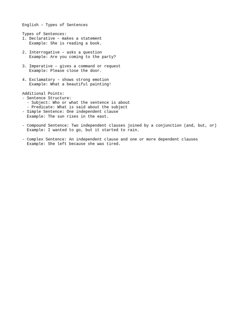 Note 4 Types of Sentences | PDF