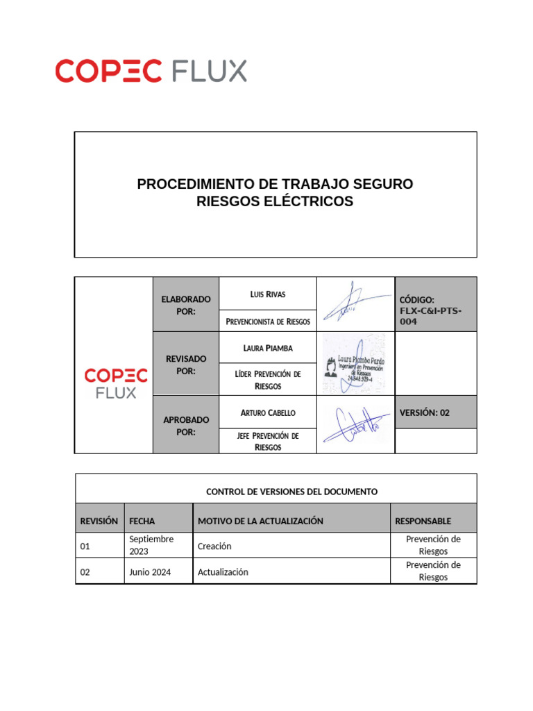 FLX-C&I-PTS-004 - Procedimiento Riesgo Electrico- 2024.docx (1) | PDF | Ingenieria Eléctrica ...