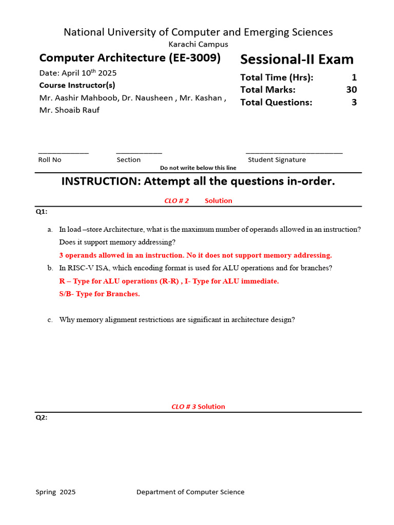 MID-II CA Spring 2025 Solution | PDF | Digital Electronics | Computer Science
