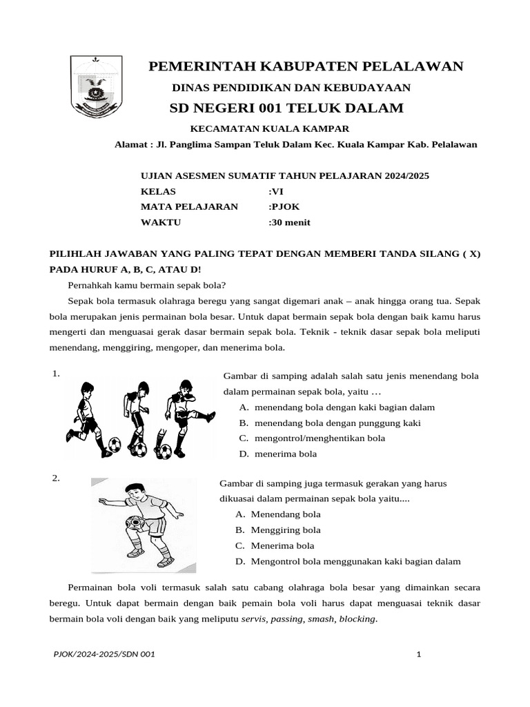 SOAL ASESMEN PJOK KLS 6 2025 | PDF