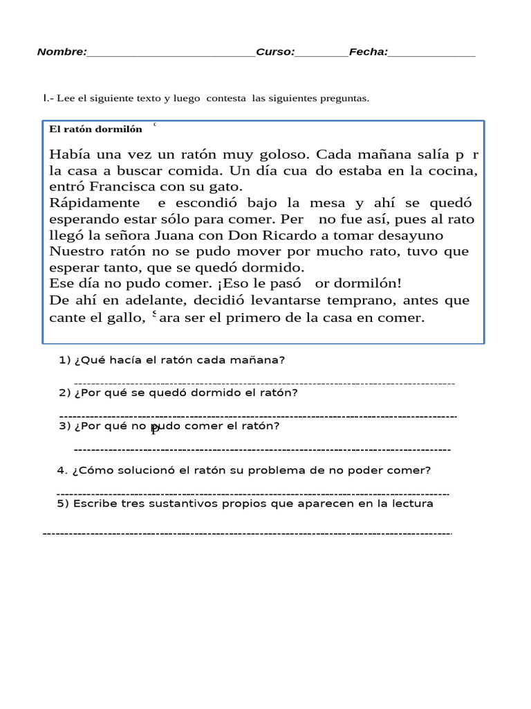 Lectura: El ratón dormilón | PDF
