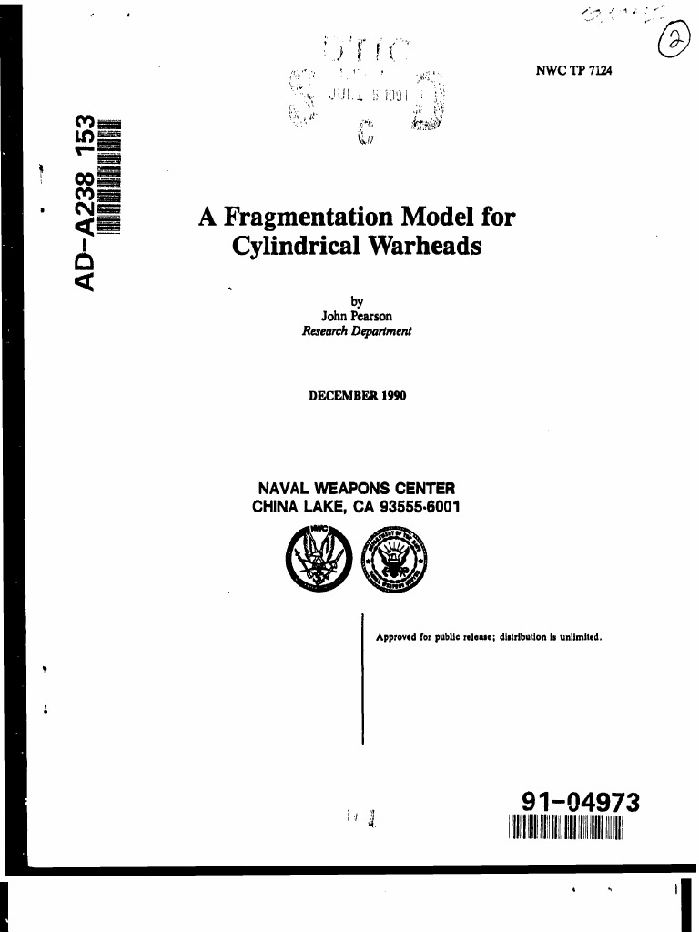 A Fragmentation Model for Cylindrical Warheads | Fracture | Explosive ...