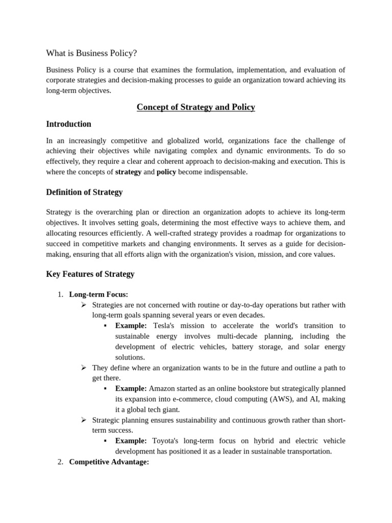 Concept of Strategy and Policy-1 | PDF | Strategic Management | Policy
